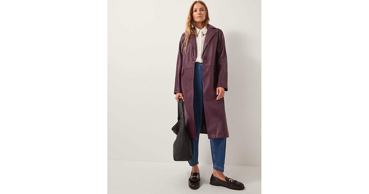 Monsoon Paola Faux Leather Trench Coat in Blue | Lyst UK