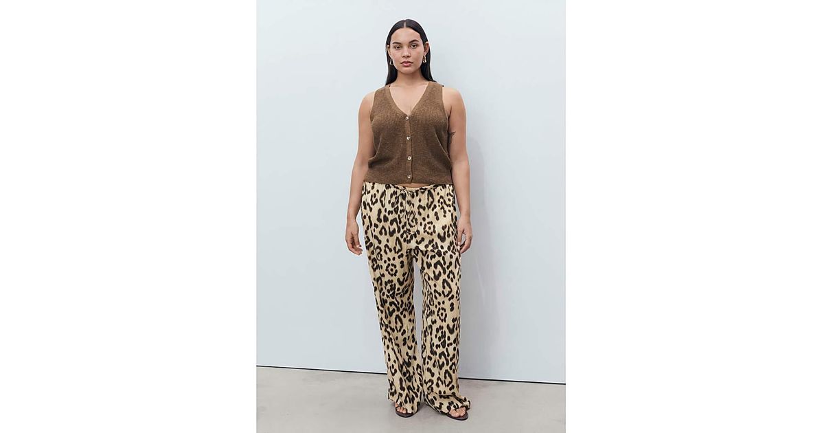 Mango Leopard Print Trousers in White | Lyst UK