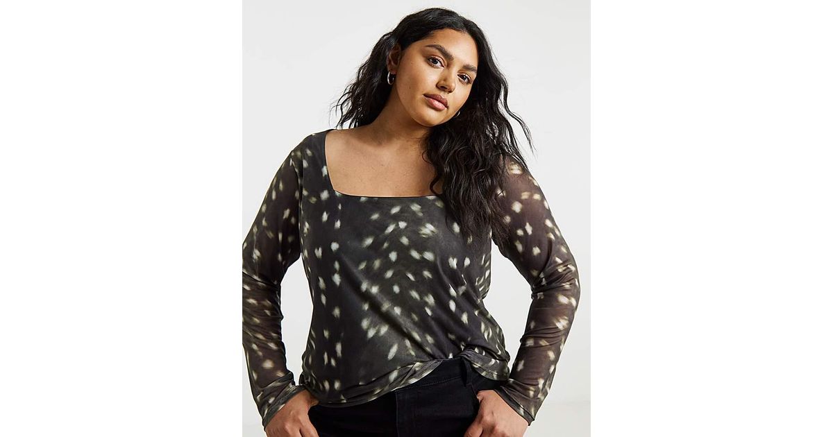 Simply Be Square Neck Mesh Top in Black | Lyst UK
