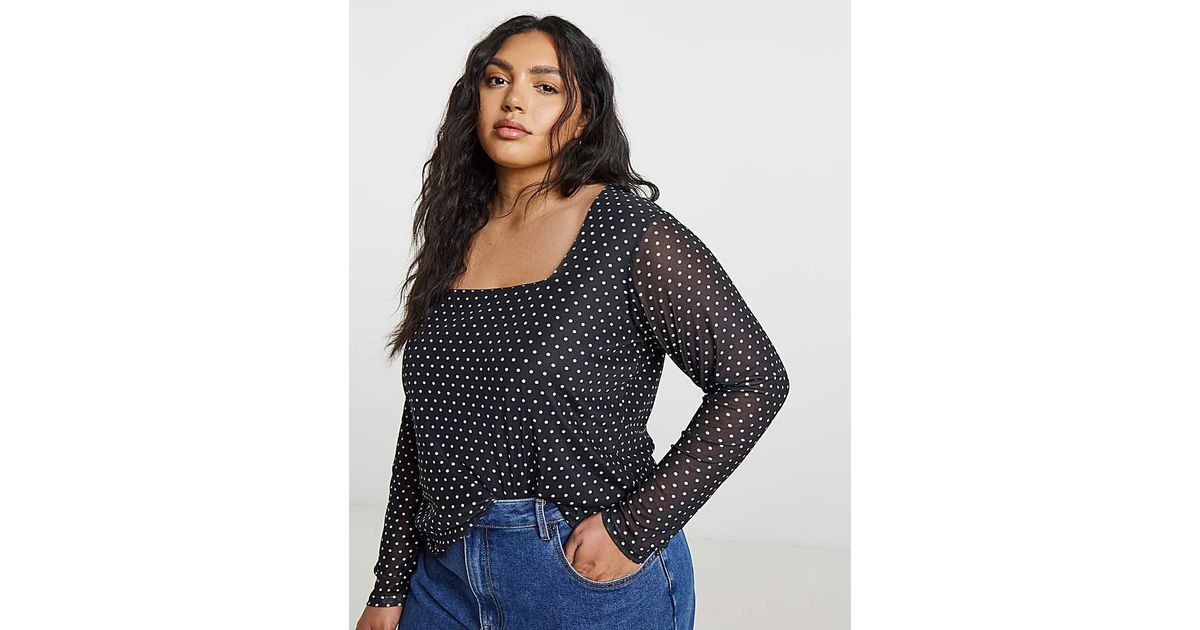 Simply Be Square Neck Mesh Top in Blue | Lyst UK
