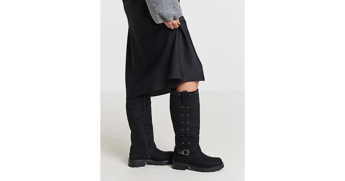 Simply Be Studded Biker Boots Wide Curvy in Black | Lyst UK