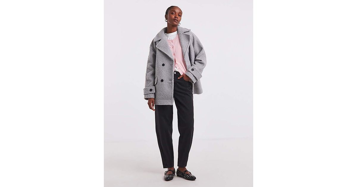 Simply Be Teddy Peacoat in Grey | Lyst UK