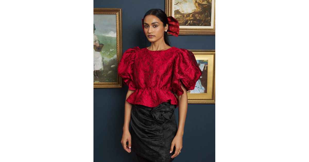 Sister Jane Tate Rose Jacquard Top in Red | Lyst