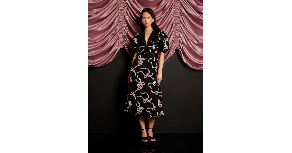 Sister Jane Ripple Bow Embellished Midi Dress in Black | Lyst