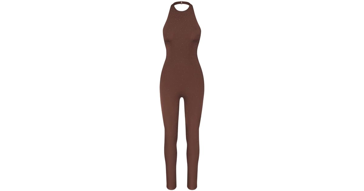 Skims Jelly Sheer Halter Catsuit Bodysuit In Brown Lyst