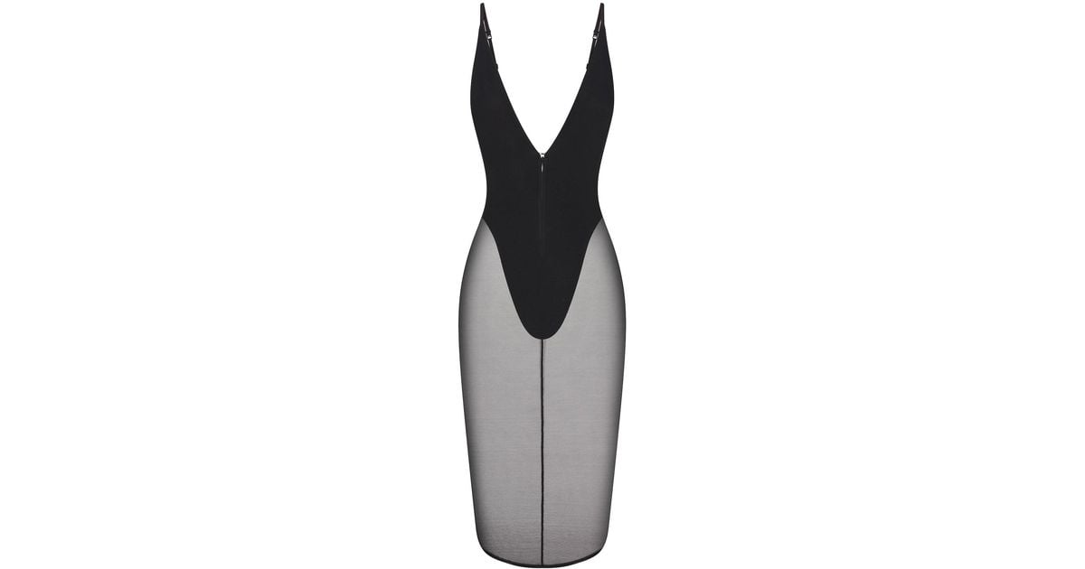 Skims Mesh Plunge Midi Dress in Gray | Lyst