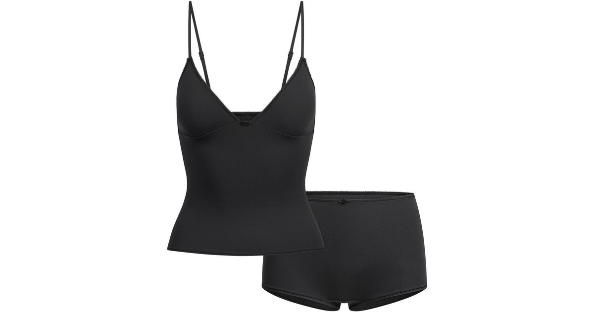 Skims Picot Cami Top And Boy Short Set in Black | Lyst