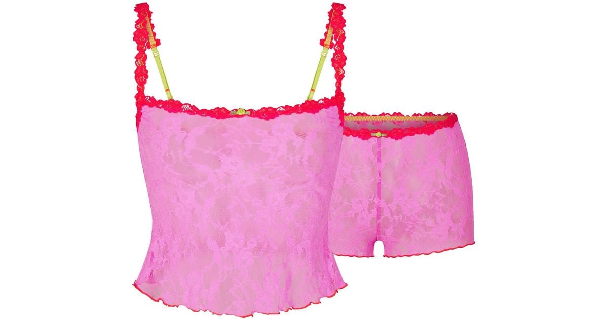 Skims Sleepover Lace Cami Top And Tap Short Set in Pink | Lyst