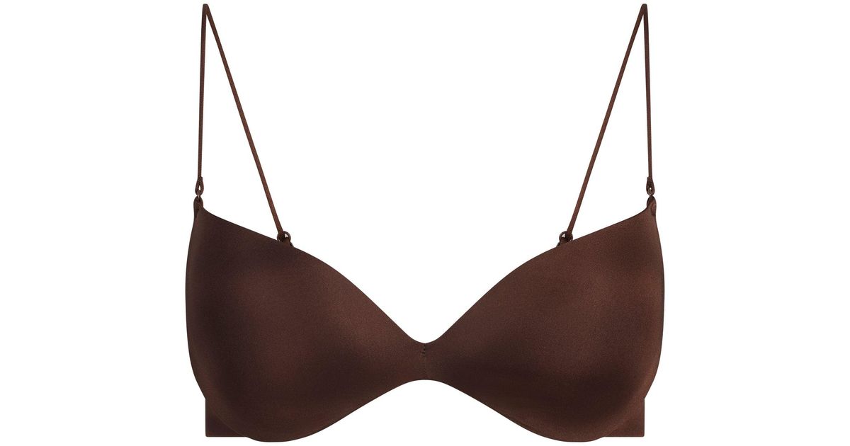 Skims Micro Strap Plunge Bra in Brown | Lyst