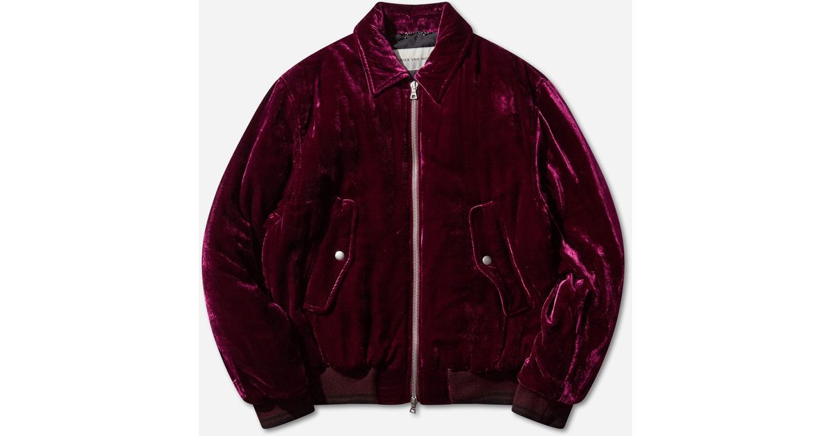 Dries Van Noten Men S Back Zip Velvet Bomber Jacket Violet in Red for ...