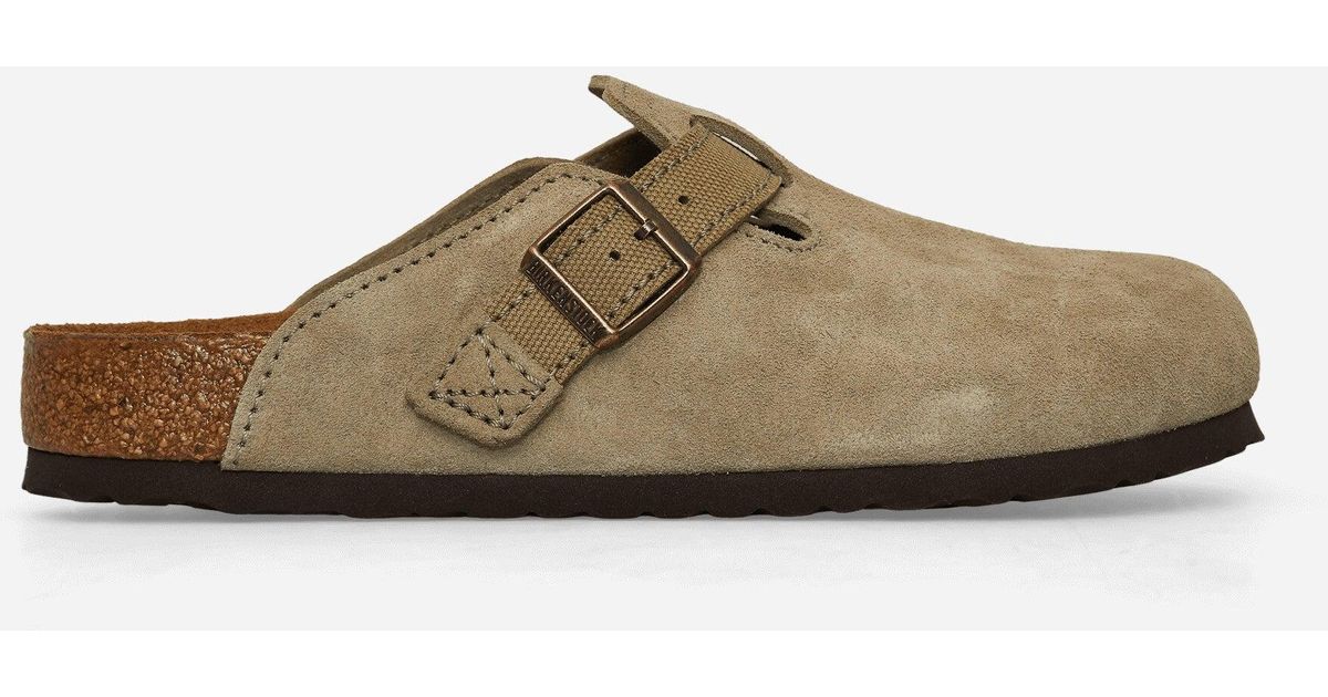 Birkenstock Boston Suede Canvas Sandals Faded Khaki in Brown for Men | Lyst