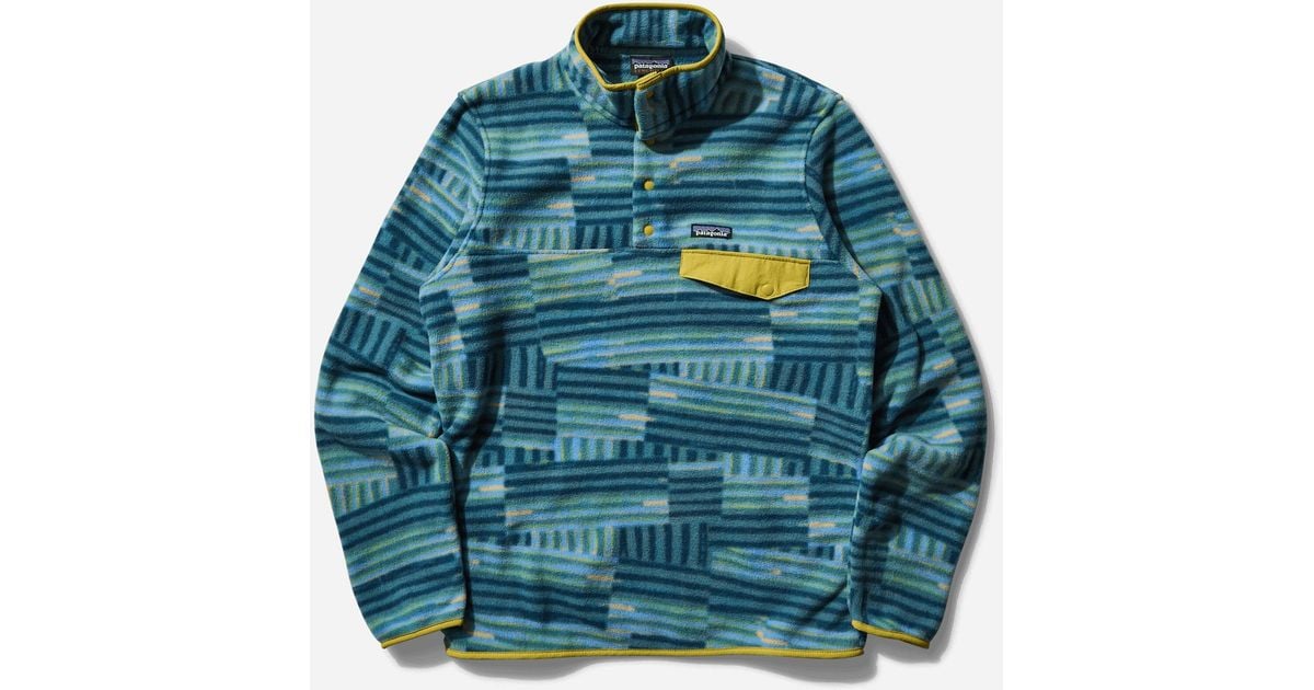 Patagonia Men S Lightweight Synchilla Snap-t Fleece Pullover Quilty Fitz / Wetland in Blue for ...