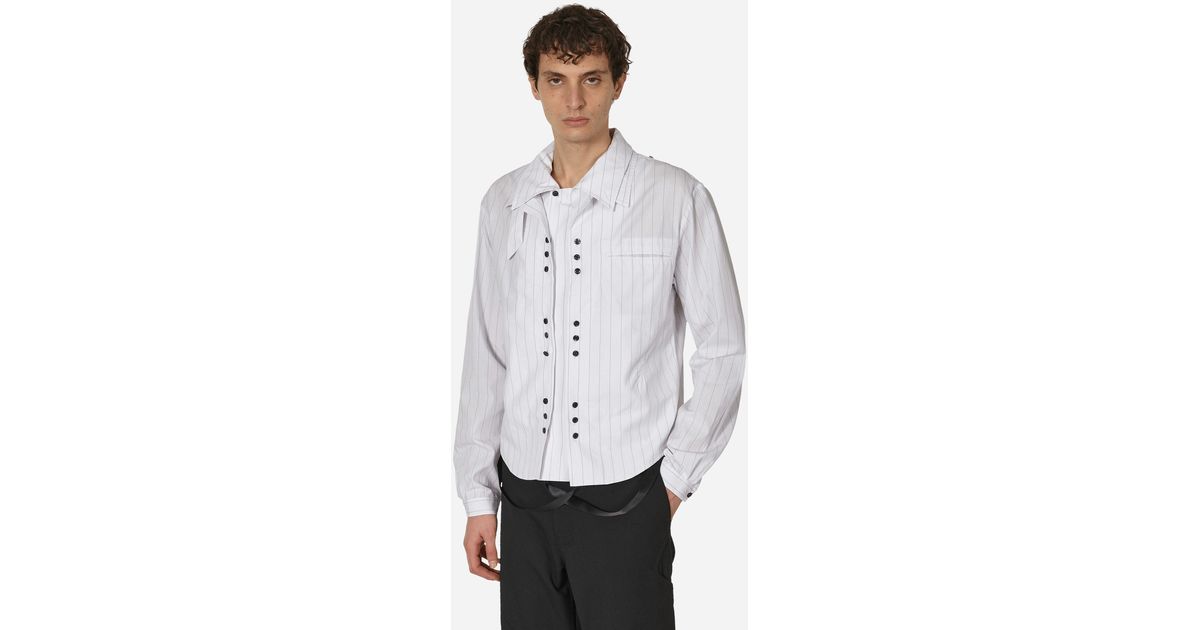 Kiko Kostadinov Tonino Shirt Jacket Wide Stripe in White for Kiko Kostadinov Tonino Shirt Jacket Wide Stripe in White for