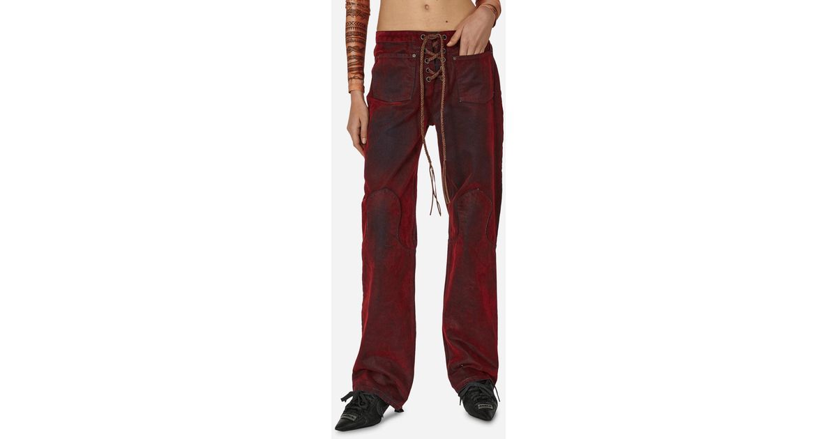 Guess Lace Straight Denim Velvet Pants in Red | Lyst UK