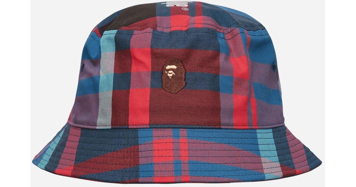 A Bathing Ape Check Ape Bucket Hat Navy in White for Men | Lyst