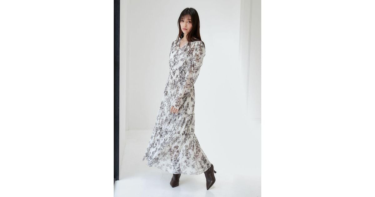 SNIDEL V-Neck Tiered Tulle Dress in White | Lyst