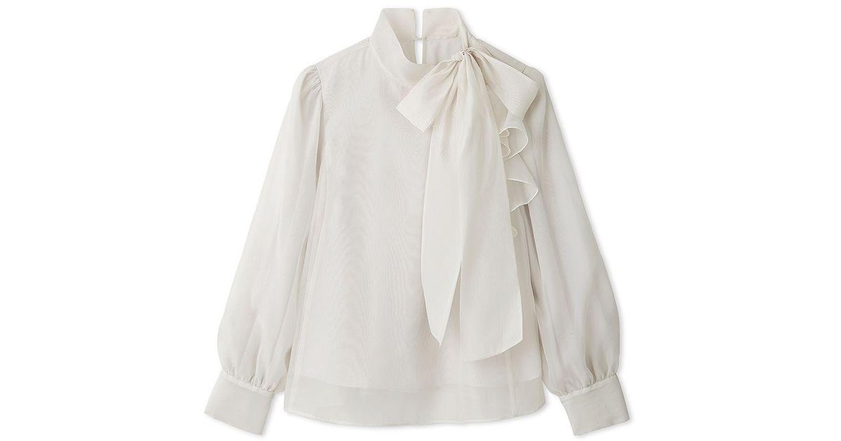SNIDEL Sustainable Ruffle Ribbon Organza Blouse in White | Lyst