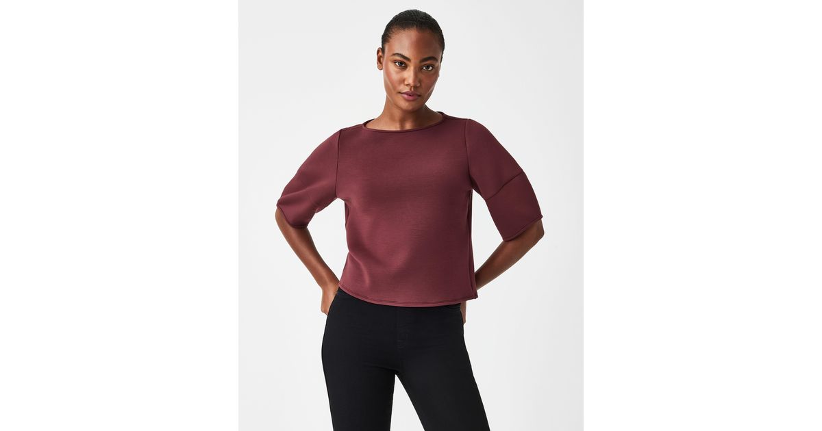 Spanx Airessentials Desk To Dinner Elbow Sleeve Top in Red | Lyst