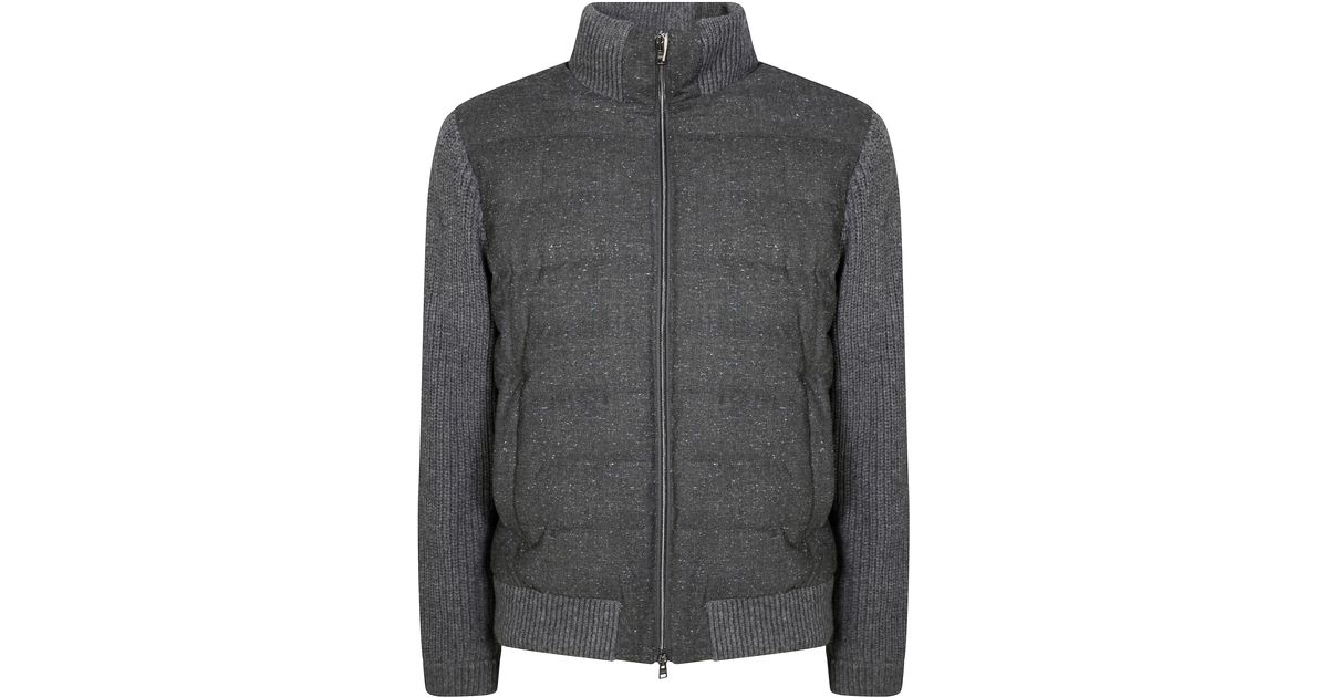 Herno Padded Bomber Jacket With Knitted Sleeves in Gray for Men | Lyst