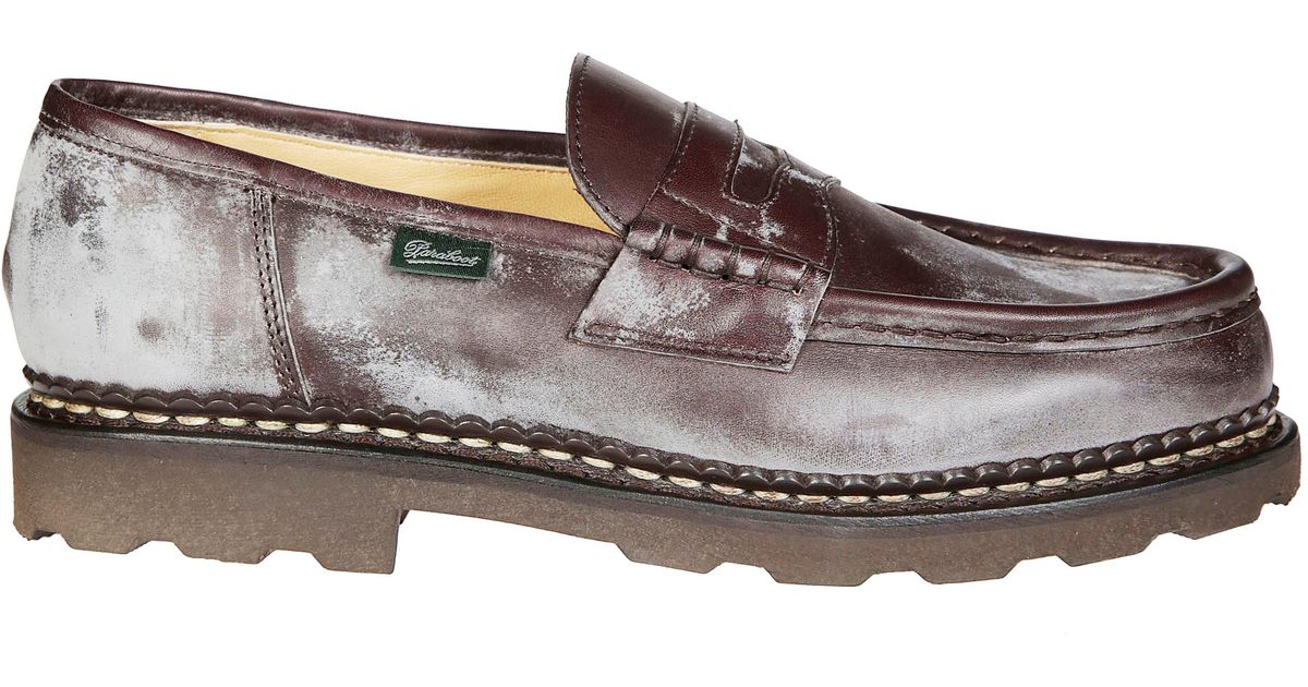 Paraboot Smooth Leather Moccasin With Hand-Stitched Detailing in Gray ...