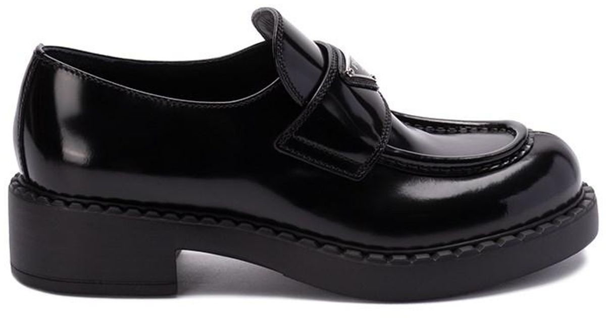 Prada 'Double Chocolate' Brushed Leather Loafers in Black | Lyst