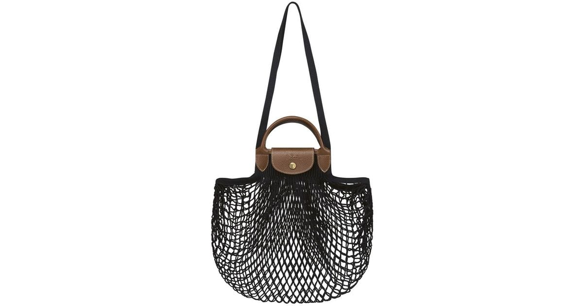 Longchamp 'Le Pliage Filet' Large Mesh Bag in Black | Lyst