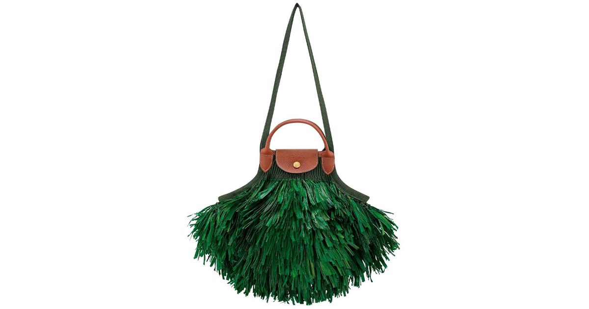 Longchamp `Le Pliage Filet Raphia` Large Mesh Bag in Green | Lyst