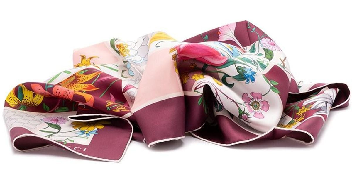 Gucci 'Mini Blocks Flora' Foulard in Pink | Lyst UK