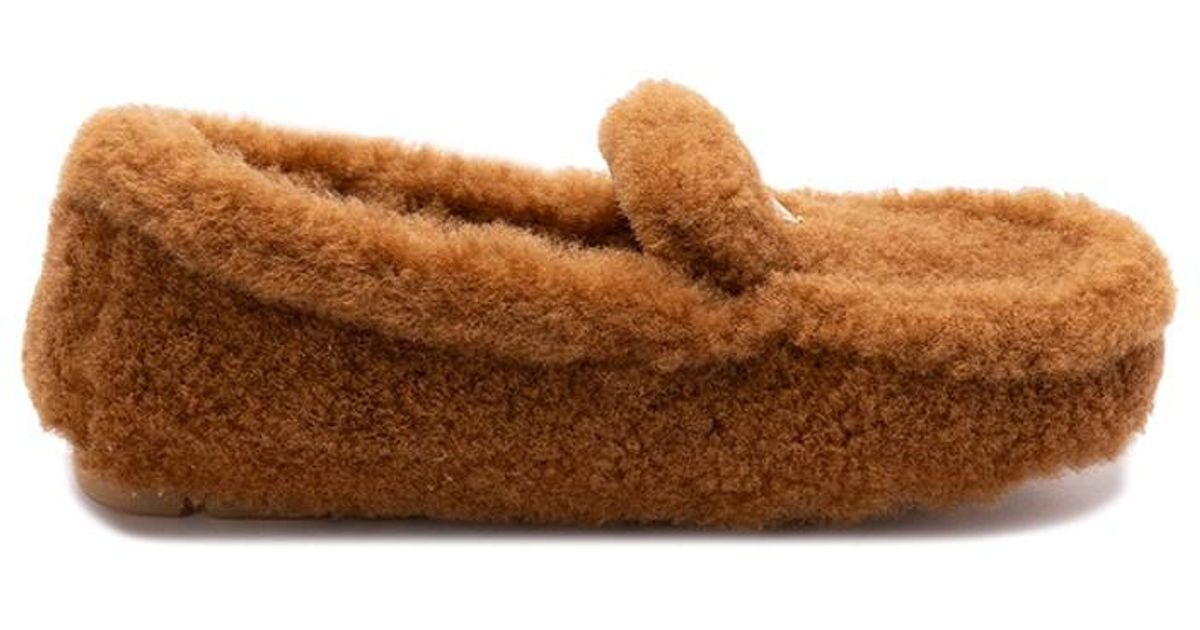 Prada Shearling Drive Loafers in Brown | Lyst