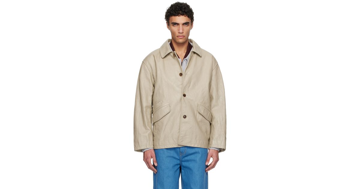 RECTO. Vintage Washing Leather Chore Jacket in Natural for Men | Lyst UK