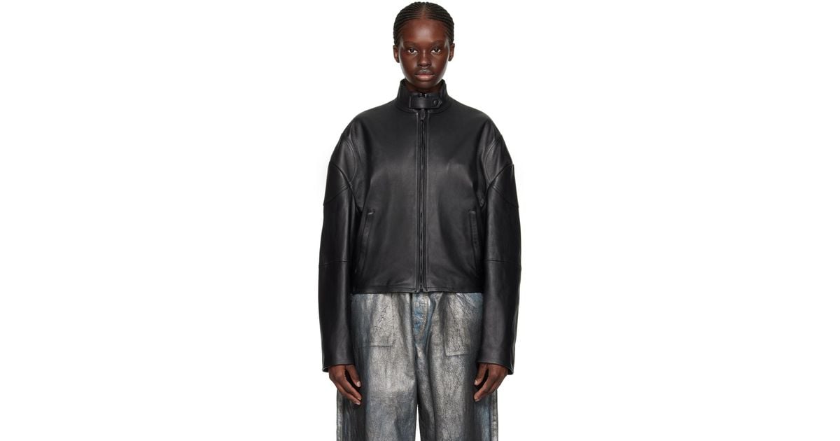 Acne Studios Black Dropped Shoulder Leather Jacket | Lyst