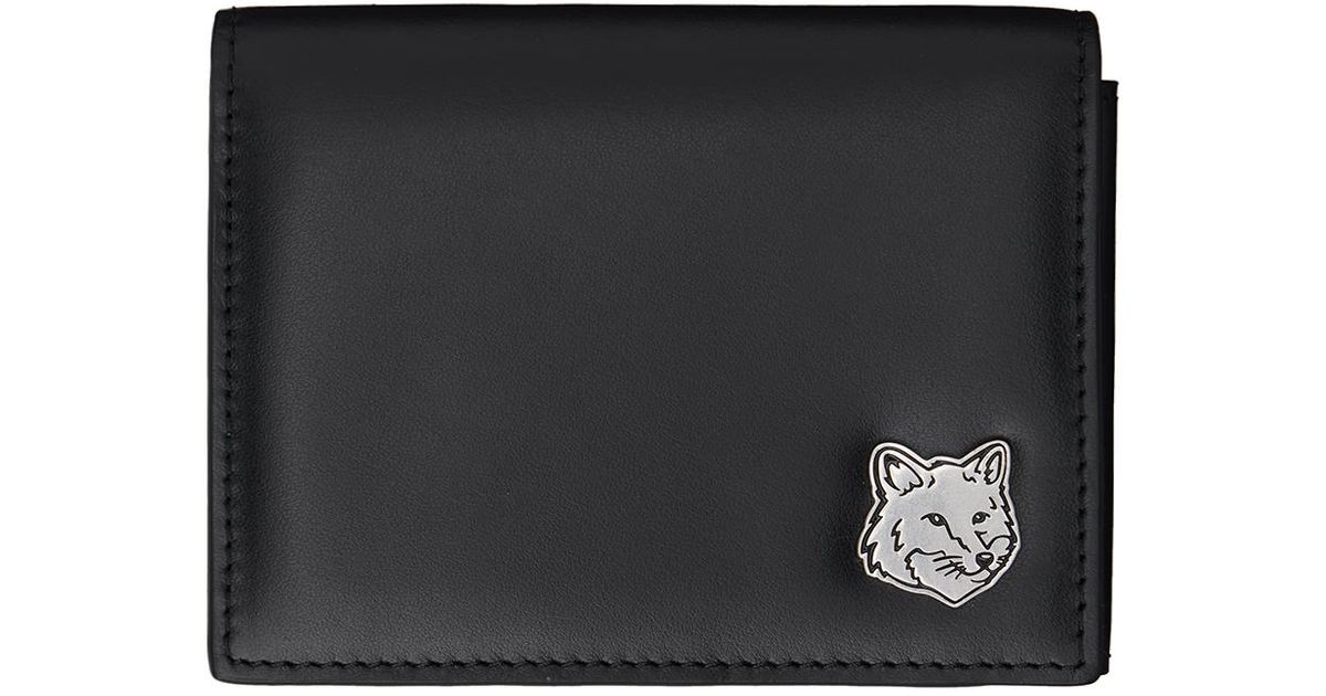 Maison Kitsuné Fox Head Trifold Wallet in Black for Men | Lyst