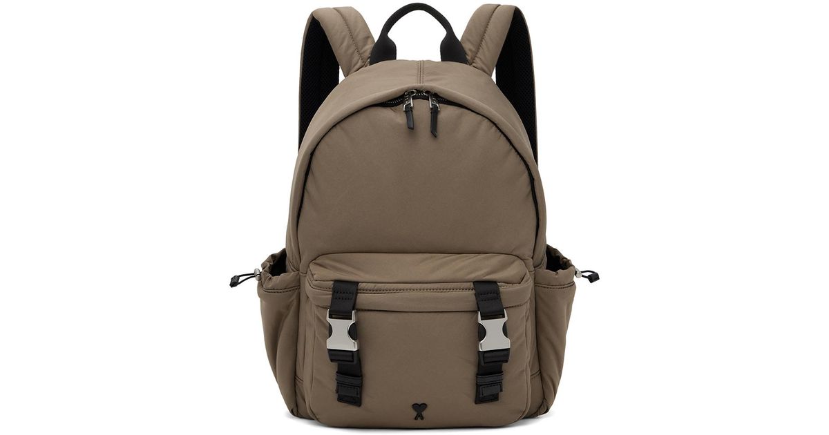 Ami Paris Taupe Ami De Cœur Backpack in Black | Lyst
