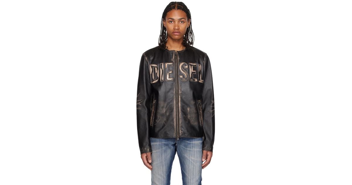 DIESEL L-met Distressed Leather Jacket With Metal Logo in Black for Men ...