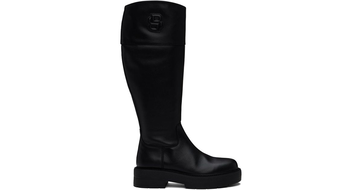 BOSS Leather Padded Double Monogram Tall Boots in Black | Lyst
