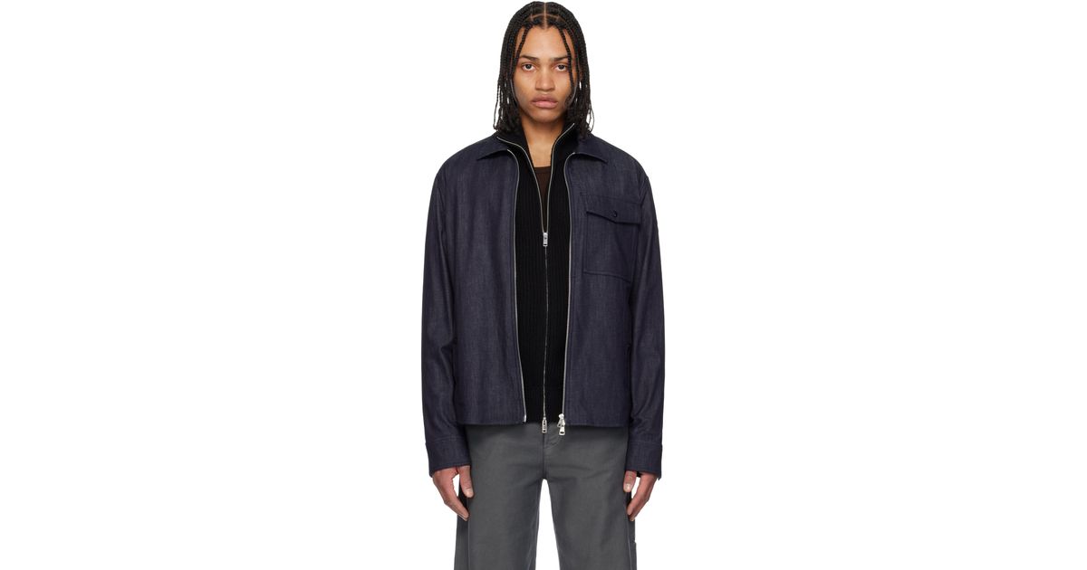 Moncler Long Sleeve Zip-Up Denim Jacket in Black for Men | Lyst