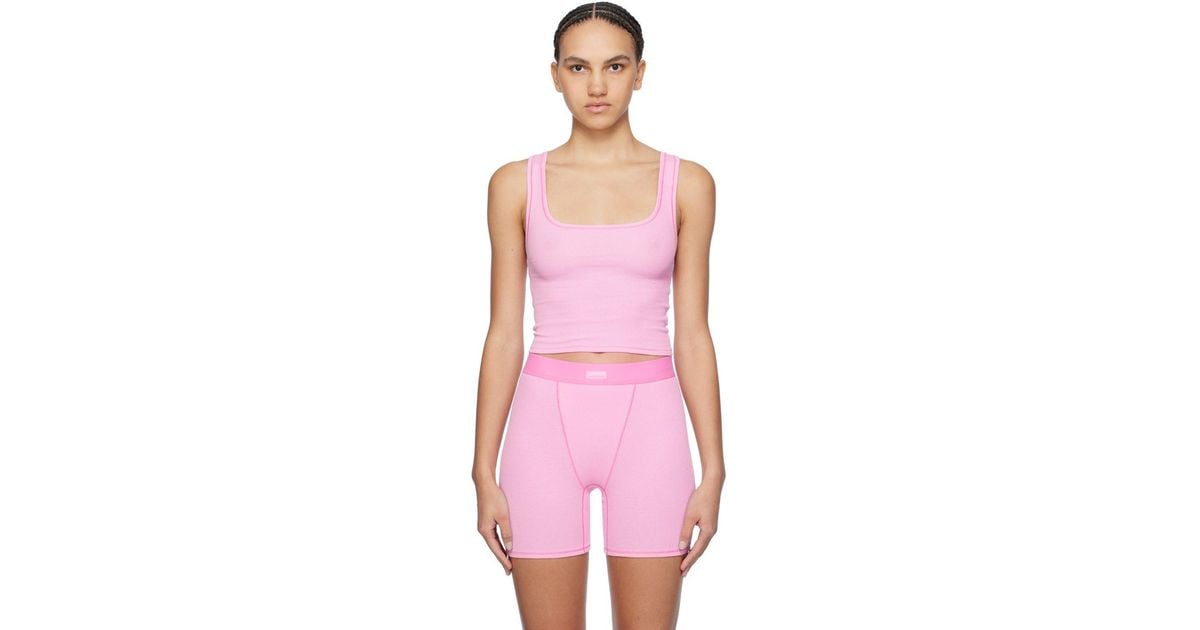 Skims Pink Cotton Rib Tank Top | Lyst