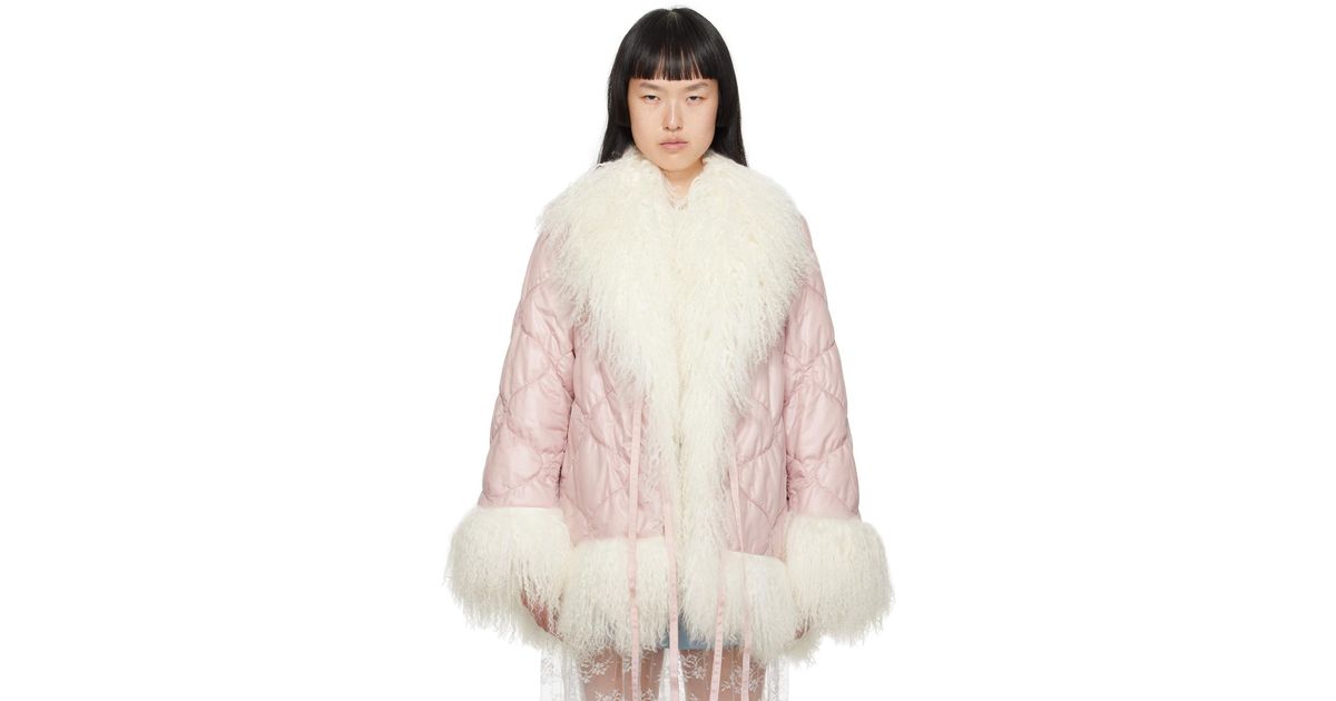 Sandy Liang Kristoff Shearling Coat in Pink | Lyst