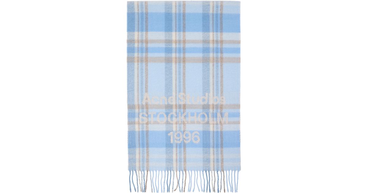 Acne Studios Wide Check Logo Scarf in Blue | Lyst UK