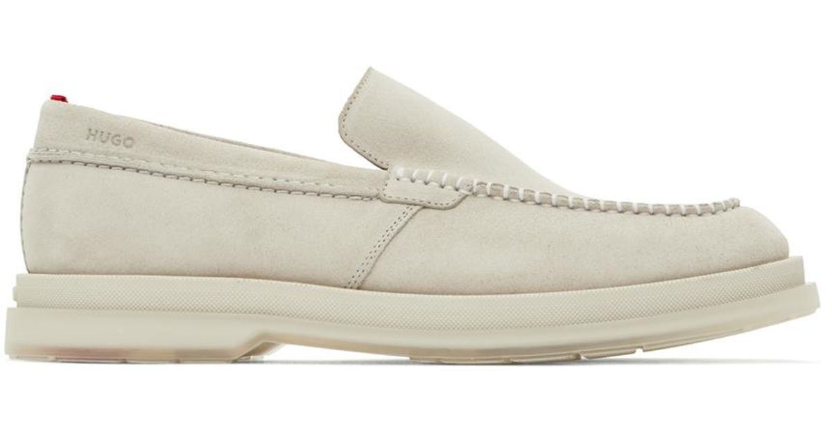 HUGO Beige Moc Toe Loafers in Black for Men | Lyst UK