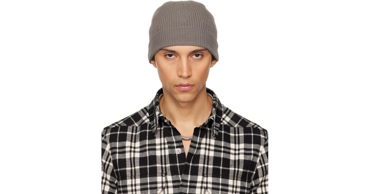 Rick Owens Temple Ribbed Beanie in Grey for Men | Lyst UK