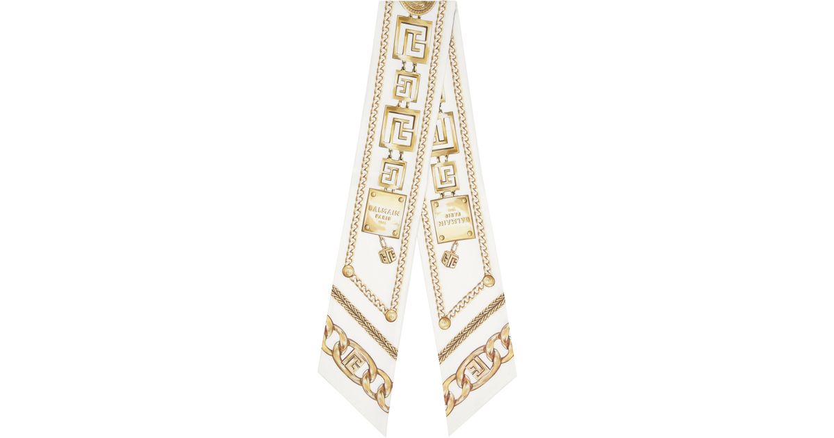 Balmain Printed Silk Chains' Bandana in Natural | Lyst UK