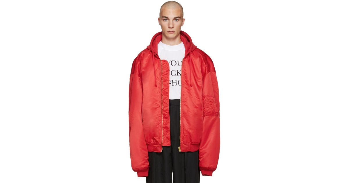 Vetements Red Oversized Bomber Jacket for Men | Lyst