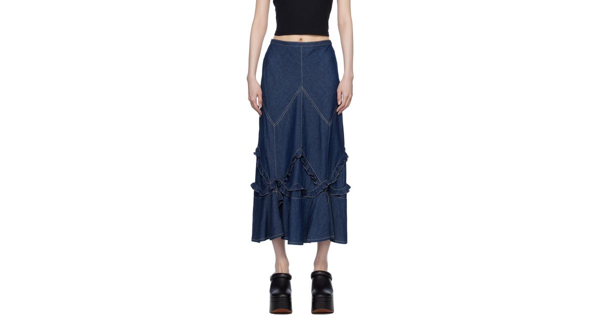 Anna Sui Ruffle Maxi Skirt in Blue | Lyst