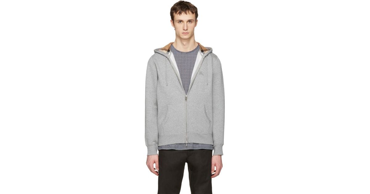 Burberry Grey Clarendon Zip-up Hoodie in Gray for Men | Lyst