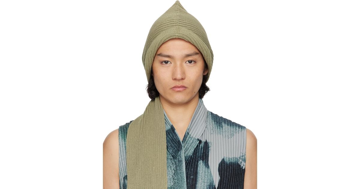 Homme Plissé Issey Miyake Khaki Beanie Scarf in Green for Men | Lyst UK