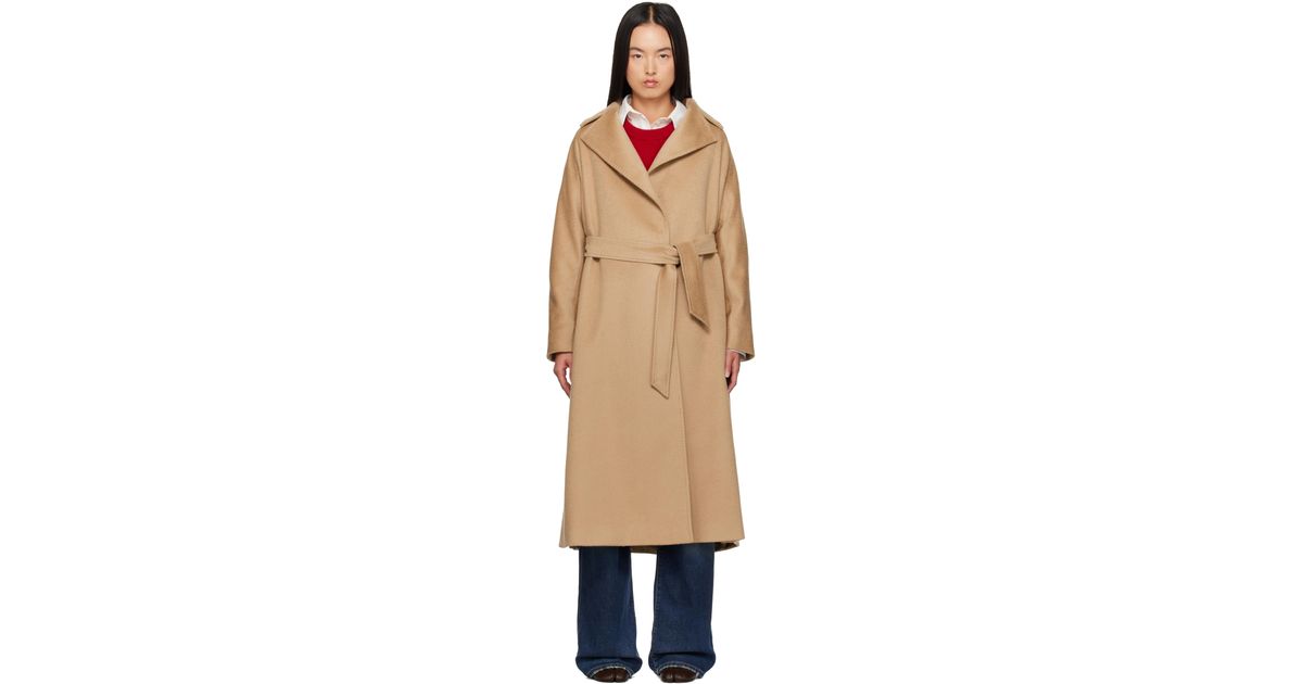 Max Mara Tan Ovatta Coat in Black | Lyst