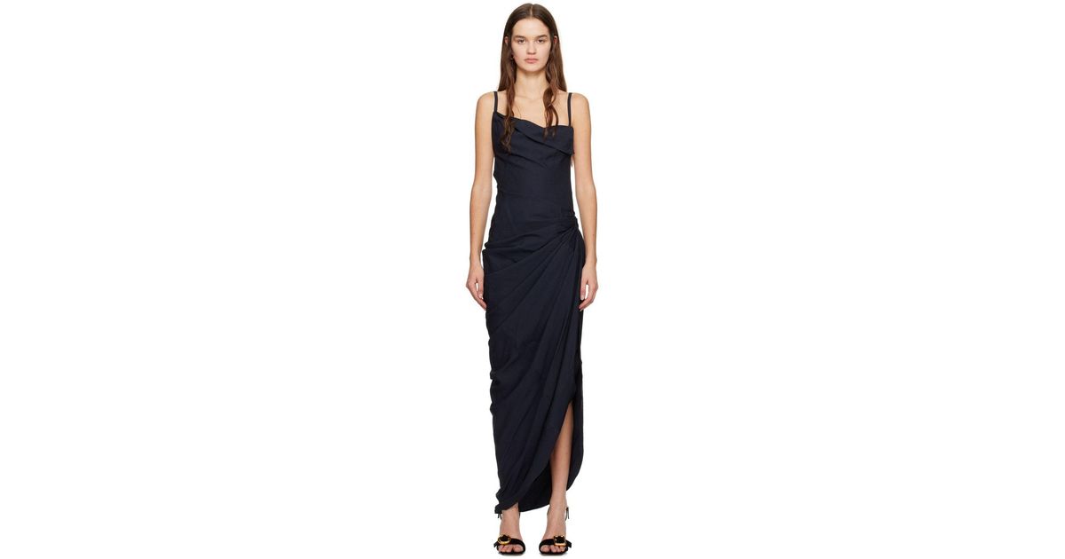 Jacquemus Navy 'la Robe Saudade Longue' Maxi Dress in Black | Lyst