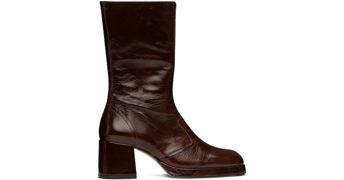 Miista Cass Patent Boots in Brown | Lyst