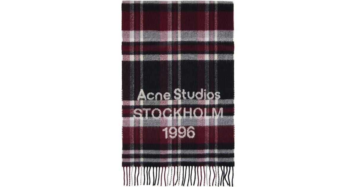 Acne Studios Burgundy Logo Fringe Scarf | Lyst UK